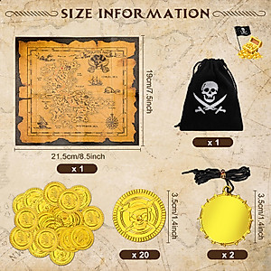 Yookeer 88 Pcs Pirate Treasure Chest for Kids Antique Color Big Treasure Chest Pirate Box Treasure Hunt Pirate Map Gold Coins Necklaces Gems for Pirate Themed Party Favors(Map Style)