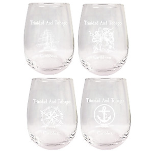 R and R Imports Trinidad And Tobago Caribbean Souvenir 9 Ounce Laser Engraved Stemless Wine Glass Nautical Designs 4-Pack