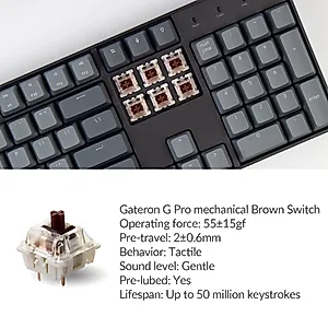 Keychron K10 Full Size 104 Keys Bluetooth Wireless Mechanical Gaming Keyboard for Mac Windows with Gateron G Pro Brown Switch, Multitasking/White LED Backlight/USB C Wired Computer Keyboard