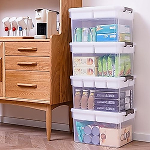 Citylife 32 QT Plastic Storage Bins with Removable Tray Large Stackable Storage Containers for Organizing Craft Storage and Storage Craft, Clothes, Files, Office Supplies, 4 Packs