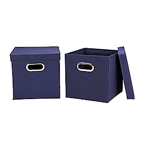 Household Essentials 33-1 Decorative Storage Cube Set with Removable Lids | Navy | 2-Pack