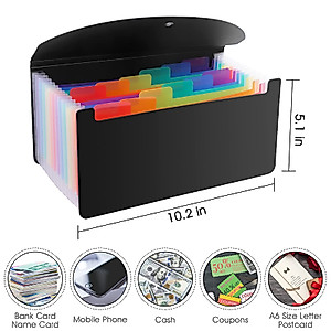 2 Pack 13 Pockets A6 Mini Coupon Organizer Wallet, Expandable Accordion File Organizer for Storage Receipt Cards Coupons Tickets - Black