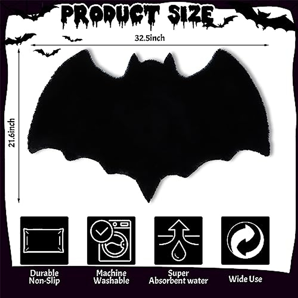 Xuhal Bat Rug Halloween Rug Gothic Rug Welcome Mat Soft Indoor Modern Area Rugs for Living Room Children Bedroom Home Decor Nursery Holiday Decorative