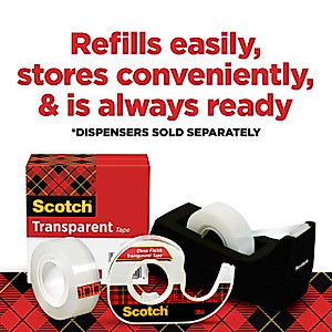 Scotch Transparent Tape, 1/2 in x 1296 in, 2 Boxes/Pack (600)