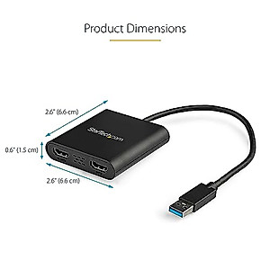 StarTech.com USB 3.0 to Dual HDMI Adapter - 1x 4K 30Hz & 1x 1080p - External Video & Graphics Card - USB Type-A to HDMI Dual Monitor Display Adapter - Supports Windows Only - Black (USB32HD2)