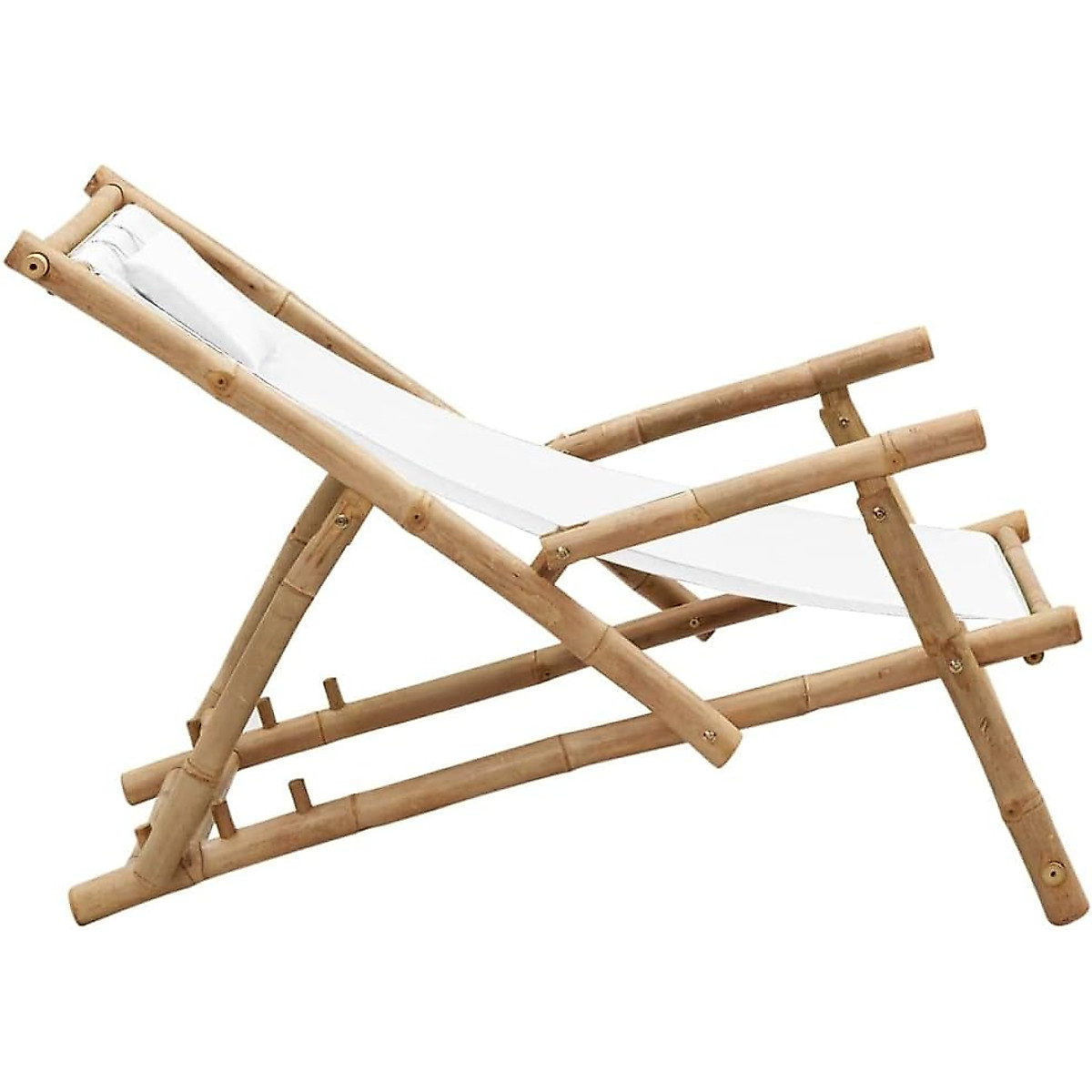 vidaXL Cream White Adjustable Deck Chair - Bamboo and Durable Canvas Material - Foldable Design for Easy Storage - Ideal for Garden, Patio, and Terrace