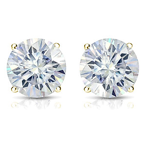 Diamond Wish 1/2 Carat Moissanite Round Stud Earrings in 14k Yellow Gold (J-K, 4 mm, TGW) 4-Prong Basket Push Back