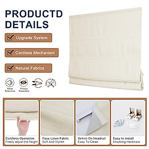 Sunbox Cordless Roman Shade, Window Treatment, Polycotton, Beige White, Blackout, Custom Size, Easy Installation