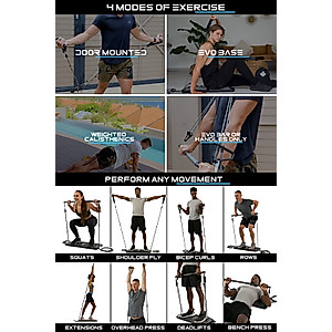 EVO Gym - Portable Home Gym Strength Training Equipment, at Home Gym | All in One Gym - 10 Resistance Bands, Base Holds Gym Bar & Handles for Travel | Portable Gym & Home Exercise Equipment | 320LBS