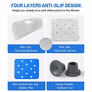 Tocebe Shower Chair for Inside Shower, 550LB Capacity Shower Seat with Reinforced Cross Bar, Adjustable Height Anti Slip Bath Chair with Backrest, Padded Armrests, Loofah Stick for Elderly & Disabled