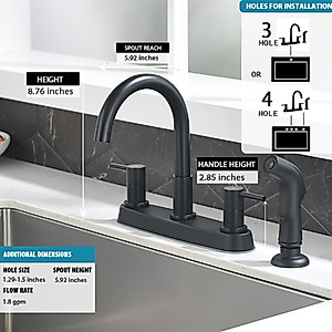 Black Kitchen Faucet, Matte Black Kitchen Faucet with Sprayer, 3 Hole or 4 Hole Matte Black Faucet for Kitchen Sink, Touch Kitchen Faucet with Side Sprayer, TDLKF033B