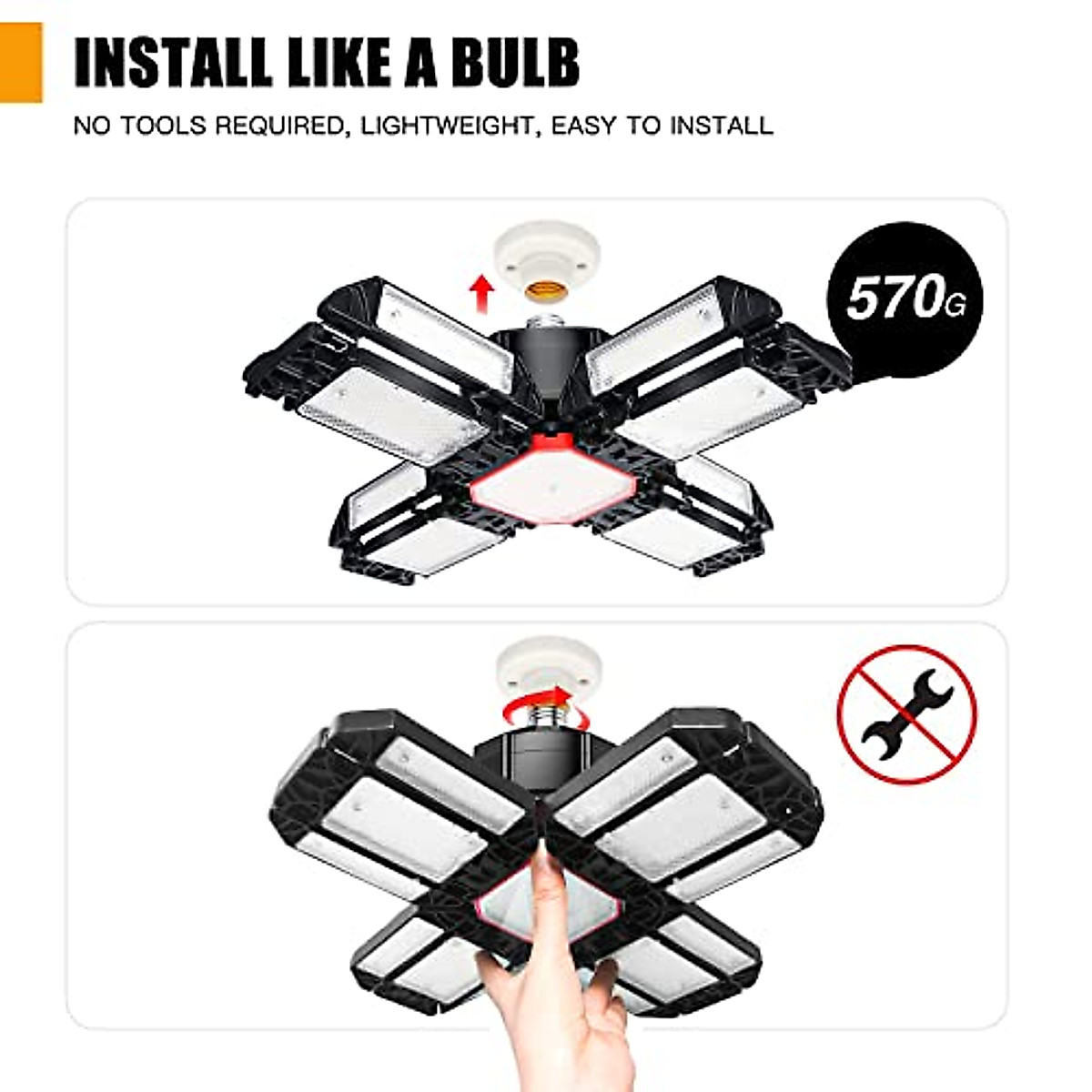 Led Garage Light 180W, 18000LM LED Garage Ceiling Lighting with E26/E27 Ceiling Shop Work Lamp, 6500K Deformable LED Shop Light with 12+1 Adjustable Panels Lights for Garage, Workshop, Attic, Basement