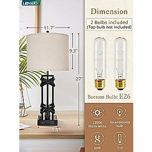 LEDIARY 27" Tall Farmhouse Table Lamps with AC Outlet and USB Ports, Rustic Living Room Lamps Set of 2, Black Industrial End Table Lamp for Bedroom Nightstand, 2 Blubs Included