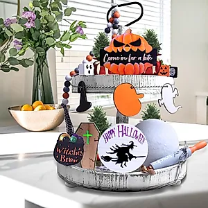 FEEIN Halloween Tiered Tray Decor Set Halloween Wooden Signs Fall Pumpkin Tiered Tray Decoration Items for Indoor Home Table House Room Kitchen Party
