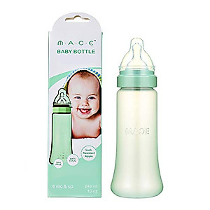 Made in USA aMACEing Zero Leak Baby Bottle with Anti-Colic Vent and Variable Flow, Leak-Proof 10oz (Green)