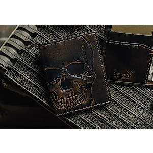 House of Jack Co. SKULL Slim Card Wallet | Minimalist Bifold Card Case | Slim Front Pocket Card Holder | Handburnished Premium Leather