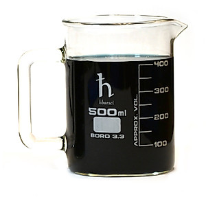 Premium Hand Crafted Beaker Mug, Thick Borosilicate 3.3 Glass, 16.9oz (500mL) Capacity - Large Size - Pint Glass or Coffee Mug Sized