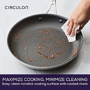 Circulon C1 Series Clad Stainless Steel with ScratchDefense Technology Cookware Nonstick Induction Frying Pan/Skillet with Lid, Metal Utensil Safe, 12.5 Inch Fry Pan - Polished Stainless Steel