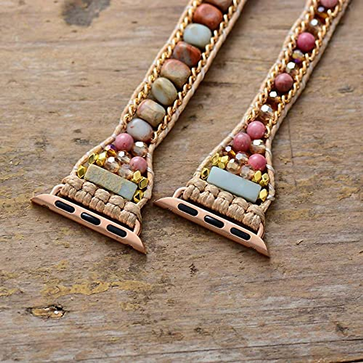 BOKIIWAY Handmade Beaded Boho Watch Bracelet Band Compatible with Apple Watch 38mm/40mm/41mm/42mm/44mm/45mm-Watch Strap for Iwatch Series 8/7/6/5/4/3/2/1/SE for Women (38/40/41mm, Mahogany Grain)