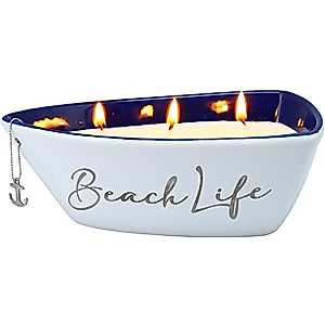 Beach Life- Triple Wick 10 oz 100% Soy Wax Candle Scent: Fresh Linen with Silver Detail Accents.