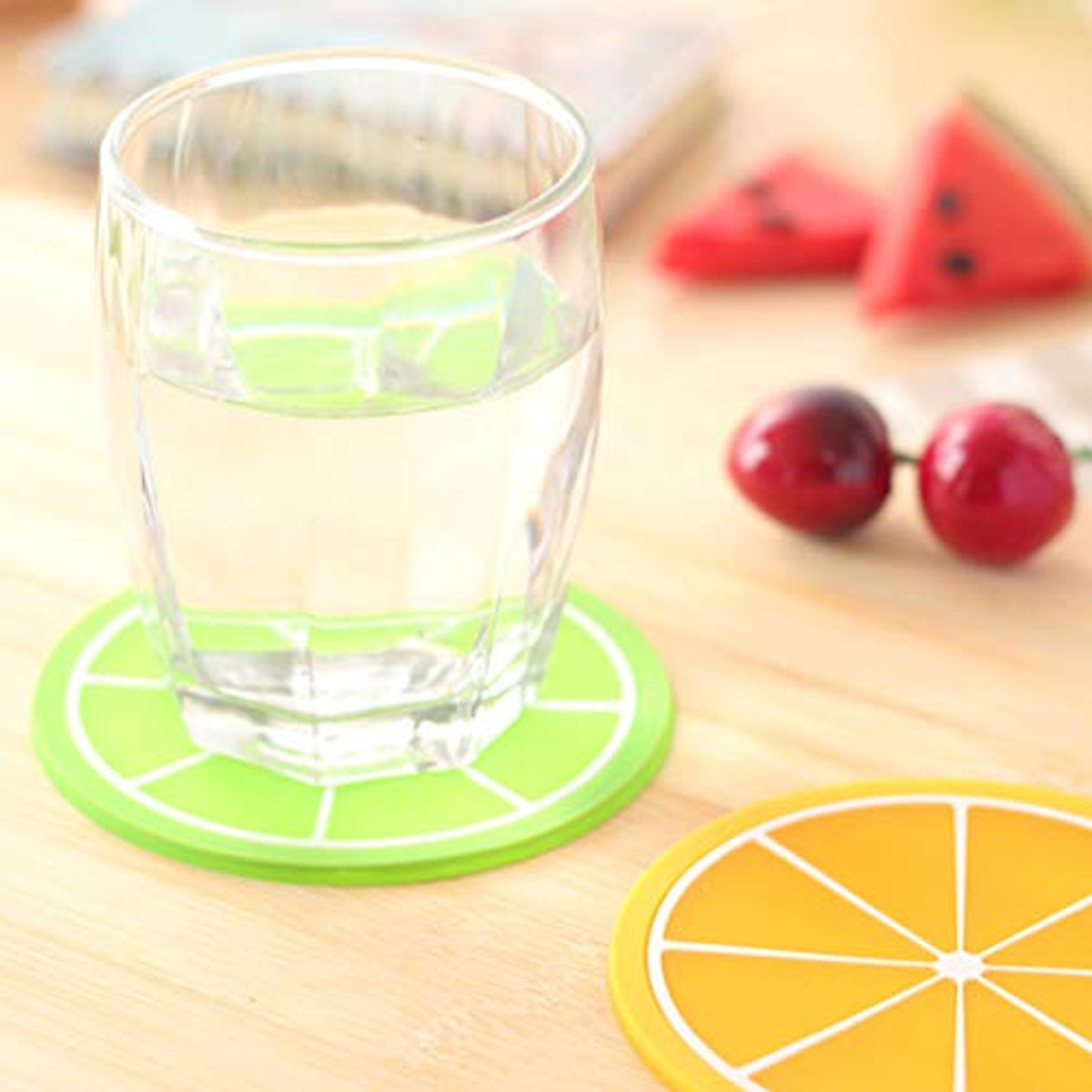 7 Pcs Fruit Coaster, Non Slip Silicone Heat Insulation Coasters, Cute Slice Drink Cup Mat for Bar Kitchen and Patio Tabletop