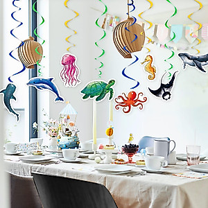 WERNNSAI 24 Pcs Ocean Party Hanging Swirls - Ocean Theme Party Decorations Sea Animals Ceiling Streamers Decor for Boys Kids Summer Under The Sea Baby Shower Birthday Party Supplies Wall Window Decors