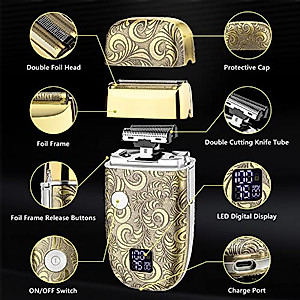 Saoilli Foil Shavers for Men,Electric Shavers for Men,Double Foil Head Shaver,Bald Head Shaver,Cordless Barber Shaver Beard Trimmer,Razor for Men,Waterproof 2 Speeds Barber Supplies Men’s Grooming Kit