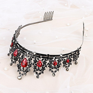 CIEHE Red and Black Birthday Decorations, Queen of Hearts Crown + Black Birthday Girl Sash Set, Birthday Crown and Sash for Women, Birthday Sash for Women Birthday Tiara, Birthday Girl Crown Birthday