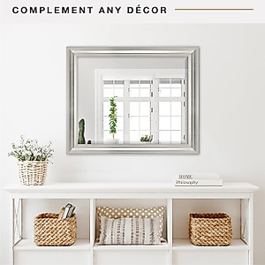 MCS Large Wall Mirror, Modern Rectangle Mirror Home Decor for Living Room, Bedroom, or Bathroom, 26.5 by 32.5 Inch, Brushed Silver