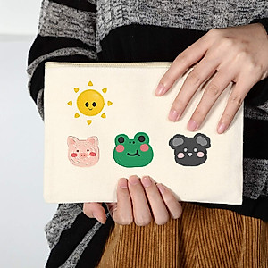 Juinelate 10 Pack Large Blank Canvas Makeup Multi-Purpose Cosmetics Bag with Zipper, Beige