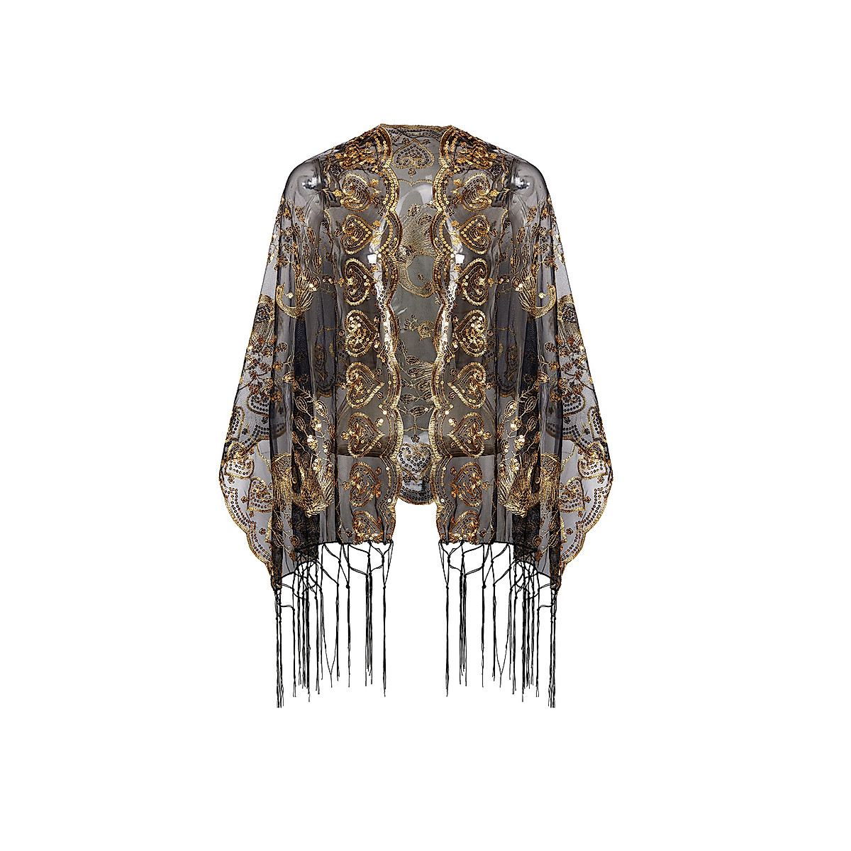 BABEYOND 1920s Sequined Peacock Shawl Wraps Fringed Evening Cape Wedding Bridal Shawl Scarf for Evening Dresses Party