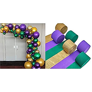 PartyWoo Purple Green Gold Balloons 50 pcs and Crepe Paper Streamers 6 Rolls