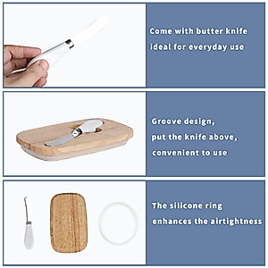 Large Ceramic Butter Dish for Countertop - Butter Keeper with High-Quality Silicone Sealing, Natural Wooden Lid and Stainless Steel Knife, Kitchen Decor for Kitchen Gifts (Turquoise “Larger Capacity”)