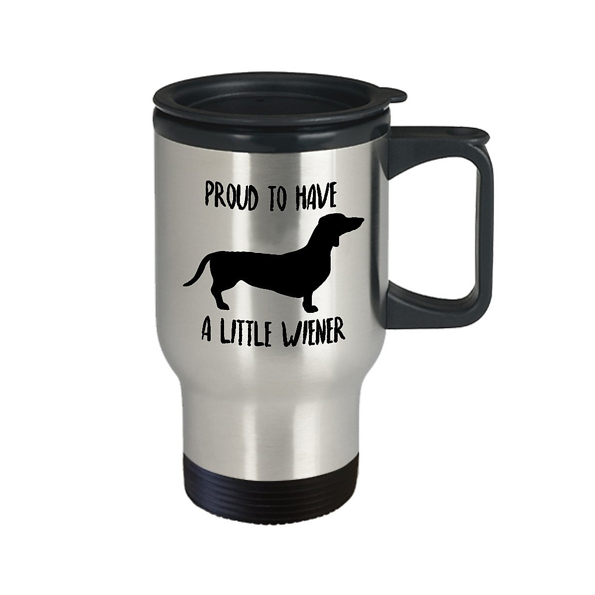 Dachshund Travel Mug - Funny Insulated Portable Stainless Steel Coffee Cup with Handle and Lid for Wiener Dog Lovers