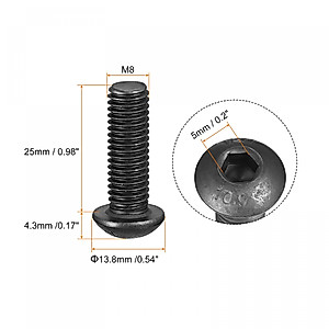 uxcell M8x25mm Hex Socket Button Head Cap Bolts Screws Alloy Steel 20pcs