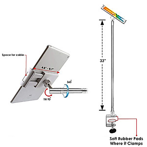 MagicHold 360 Degree Rotating Bed Tablet Mount Holder Stand Compatible with Ipad Pro 12.9 Inch,ipad Air,ipad Mini, Tablets,The Longest 33 Inch.Turns Any Angle (Silver Goose)