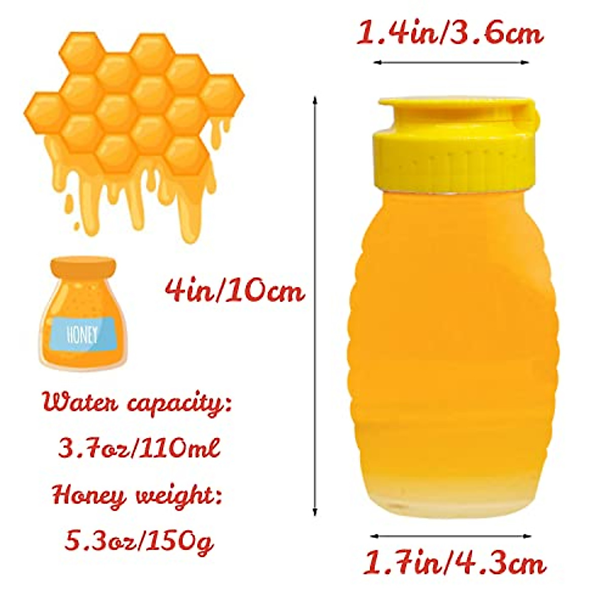 16 Pcs 3.7oz Clear Plastic Honey Jar,Squeeze Honey Bottle Container with Flip-Top Lid,Empty Honey Bottle for Storing and Dispensing