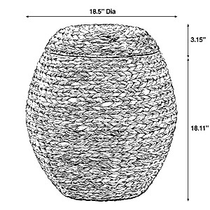 Water Hyacinth Natural Multipurpose Barrel Storage Tub with Lid, Basket for Organizing, Ottoman Stool