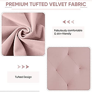 Antetek Convertible Futon Sofa Bed, 59-inch Modern Velvet Sleeper Sofa Small Loveseat with Two Pillows, 3 Adjustable Positions and 6 Golden Metal Legs Furniture for Living Room and Bedroom, Pink