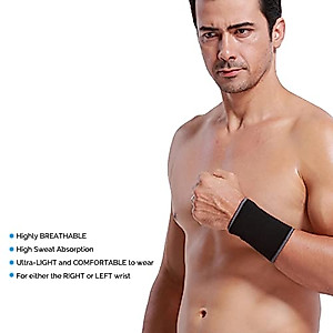 NeoTech Care Wrist Band Support Sleeve - Elastic & Breathable Knitted Fabric Compression Brace - for Tennis, Gym, Sport, Tendonitis - Black Color (Size L, 1 Unit)