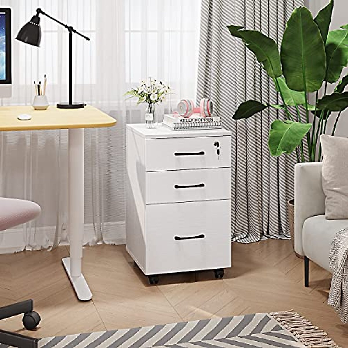 YQ FUNLIS 3 Drawer Mobile File Cabinet with Lock Under Desk Storage Drawers Small File Cabinet for Home Office,White