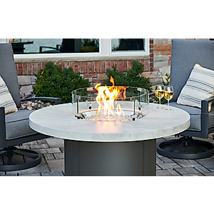 Outdoor GreatRoom Co Propane Fire Pit Table - Beacon Gas Fire Pits for Outside Patio - 48 Inch Round Concrete Firepit Fire Table with Matching Tabletop Cover, Powder-Coated Metal Base - White/Grey