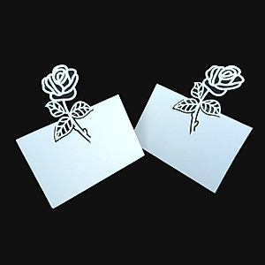Gocomcom Honbay 50pcs Wedding Party Table Name Place Cards, Rose Number Name Card, Wine Glass Cards for Wedding and Chrismas Party Decoration (White)