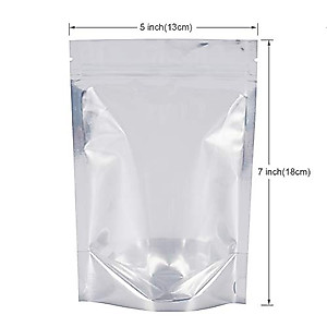 Vasdoo Reusable Aluminum Foil Stand Up Food Pouches Bags, Resealable Ziplock Mylar Bags for Food Storage (50 pcs, 5x7 inch)