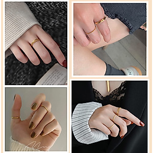 TOBENY 8PCS 14K Gold Plated Stacking Rings for Women Gold Silver Knuckle Stackable Rings Size 4 to Size 11 1.5mm/2mm/3.8mm Eternity Wedding Band Rings