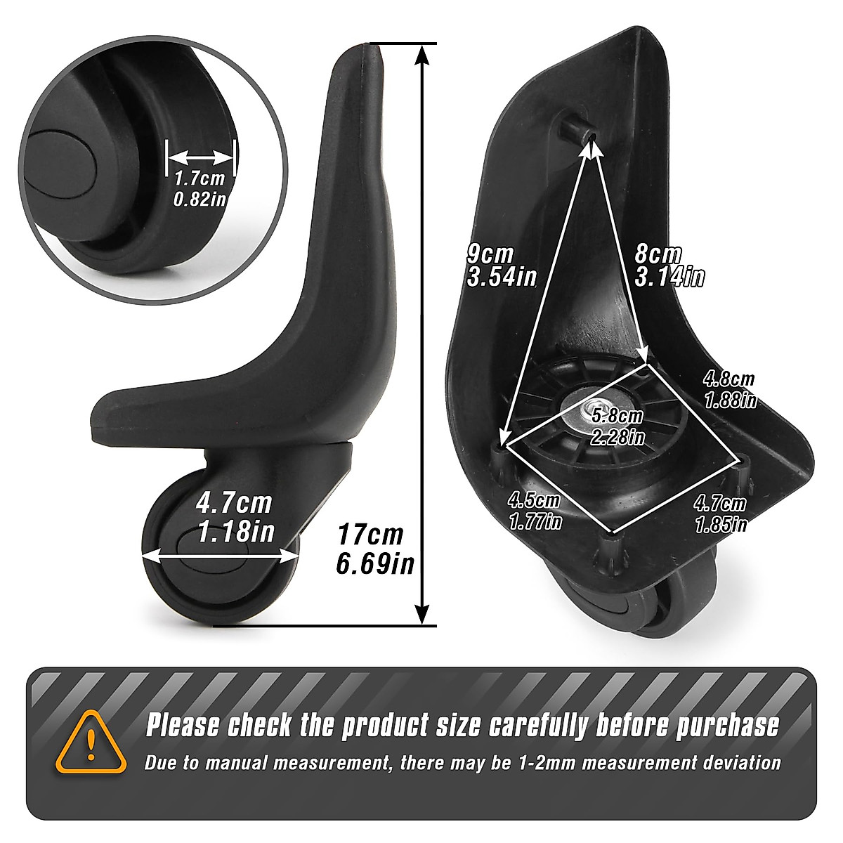Zoofen 360 Spinner Replacement Luggage Wheel Repairment Suitcase Wheels (MA-W146- Rear Wheels)