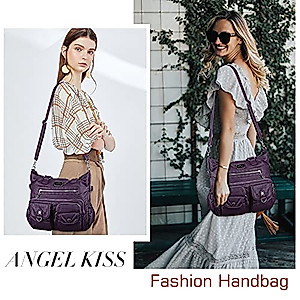 Angelkiss Purses and Handbag for Women Soft PU Leather Shoulder Handbag Hobo Bags Satchel Shoulder Bags Ladies Tote Crossbody Travel Bag PURPLE
