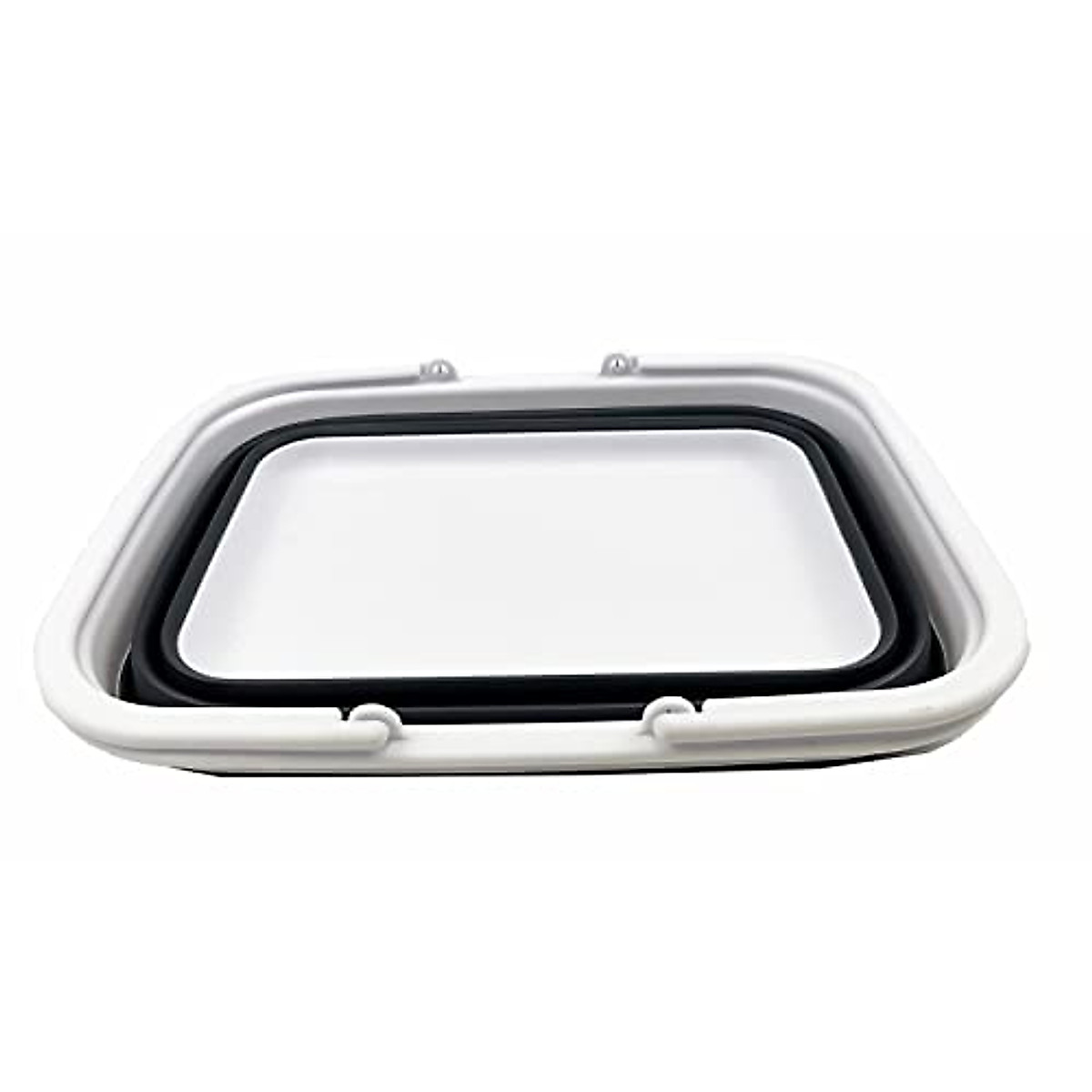 SAMMART 9.2L (2.37Gallon) Collapsible Tub with Handle - Portable Outdoor Picnic Basket / Crater - Foldable Shopping Bag - Space Saving Storage Container (White/Charcoal Black)