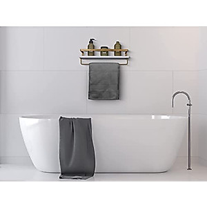 Peter's Goods Modern Floating Shelves with Rail, Modern Brass Finish, Set of 2 Shelves - Wall Mounted Bathroom Wall Shelves with Towel Bar - Also Perfect for Bedroom Decor and Kitchen Storage