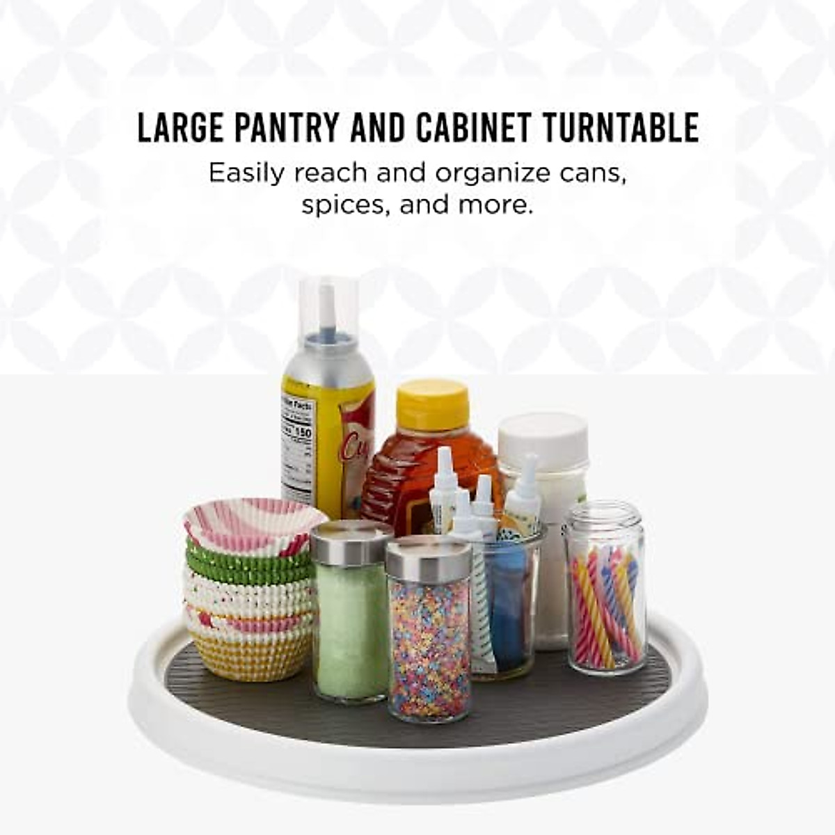 Copco Basics Non-Skid Pantry Cabinet Lazy Susan Turntable, 12-Inch, White/Gray & Non-Skid 3-Tier Spice Pantry Kitchen Cabinet Organizer, 10-Inch, White/Gray